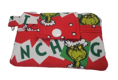 Zipper Mini Wallet Pouch Key Chain Fabric Card Holder Christmas Red Grinch