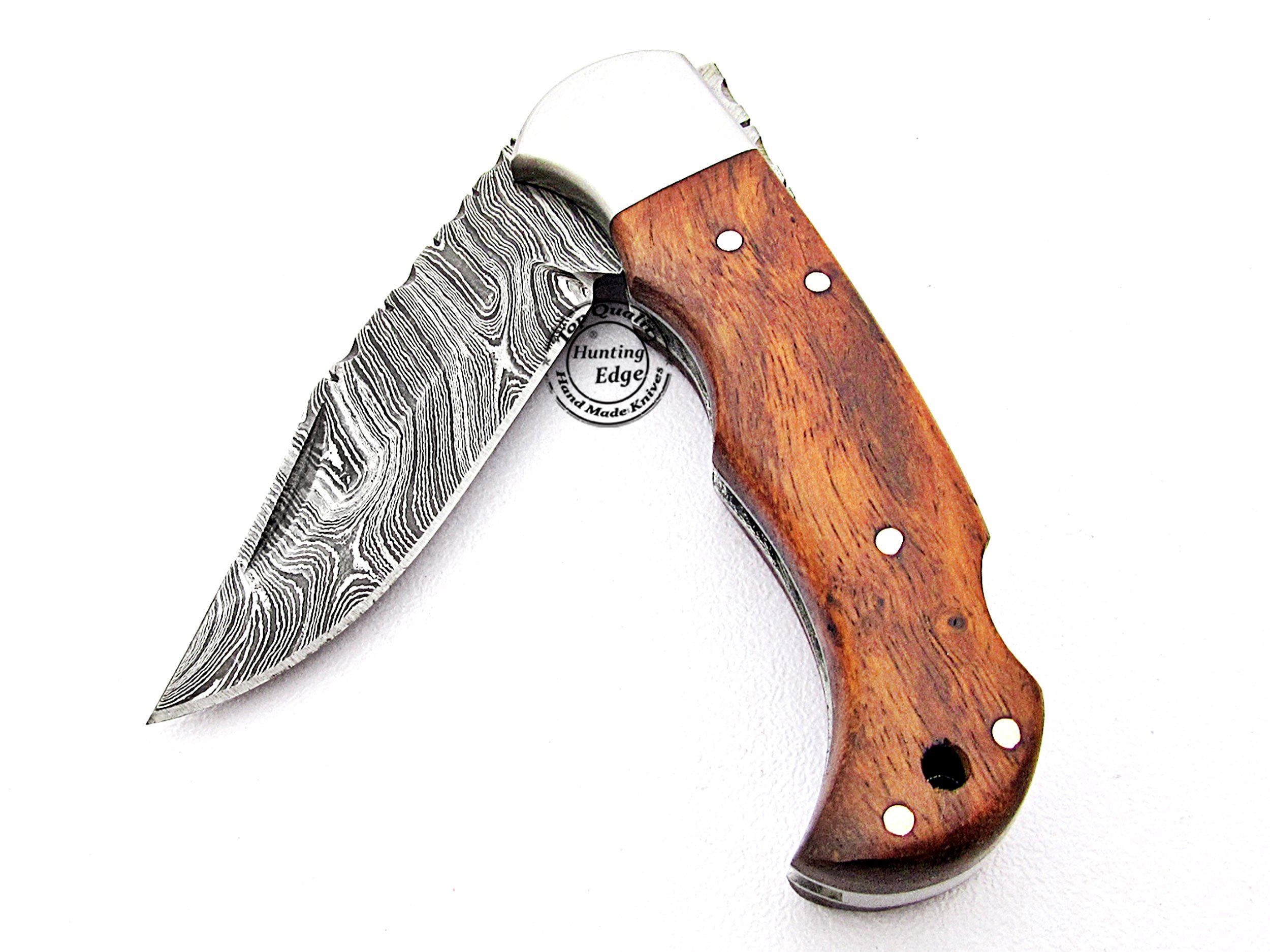 Hunting Edge Rose Wood 6.5'' 100% Handmade Damascus Steel Folding Pocket Knife 100% Prime Quality