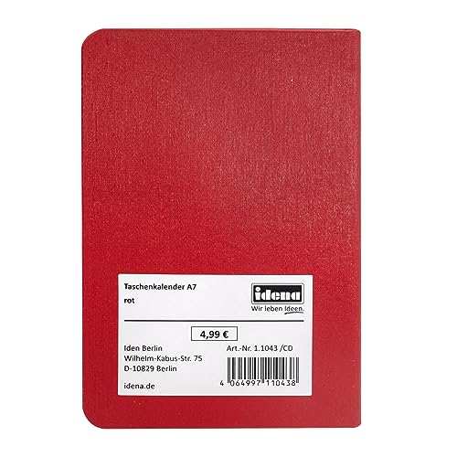 Idena 11043 Pocket Diary 2024, DIN A7, Red, 168 Pages, Daily Planner, Week to View