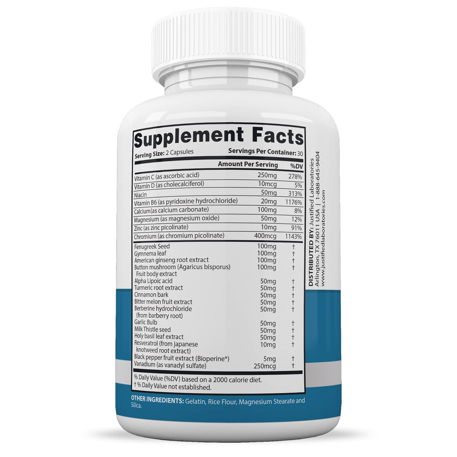 Justified Laboratories (2 Pack) Glucotrust Max 1295MG Formula Supplement Pills 120 Capsules