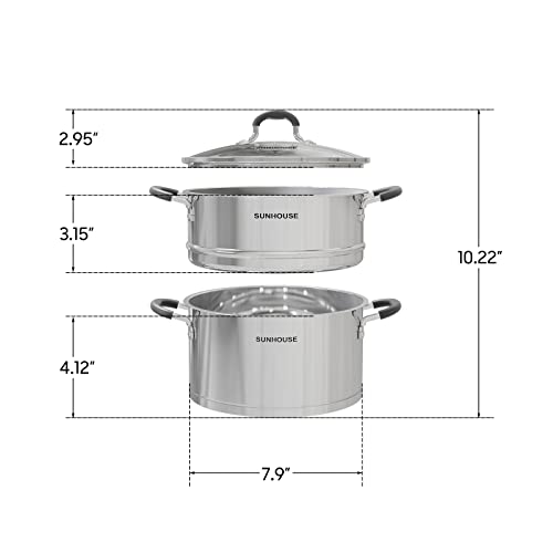 SUNHOUSE Steamer Pot for Cooking 8-inch Steam Pots with Lid, 3 Quarts Multipurpose Stock Pot Stainless Steel Steaming Pot Cookware with Handle for Vegetable, Stews, Pasta, Dumpling, Sauce, Food