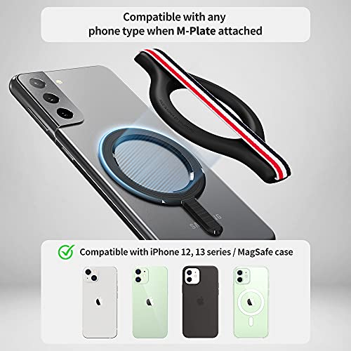 Sinjimoru Magnetic Wool-Band Phone Grip Holder for Apple MagSafe Case, Detachable Phone Grip Strap Holder for MagSafe Compatible with iPhone 15 14 13 12 Series. M-Mini Grip Black White