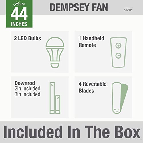 Hunter Dempsey Indoor Ceiling Fan with LED Light and Remote Control, 44", White