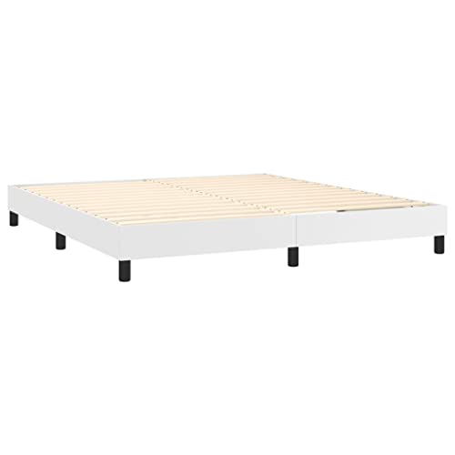 vidaXL Bed Frame, Double Platform Bed with Mattress, Bed Frame Mattress Foundation with Headboard for Bedroom, White California King Faux Leather