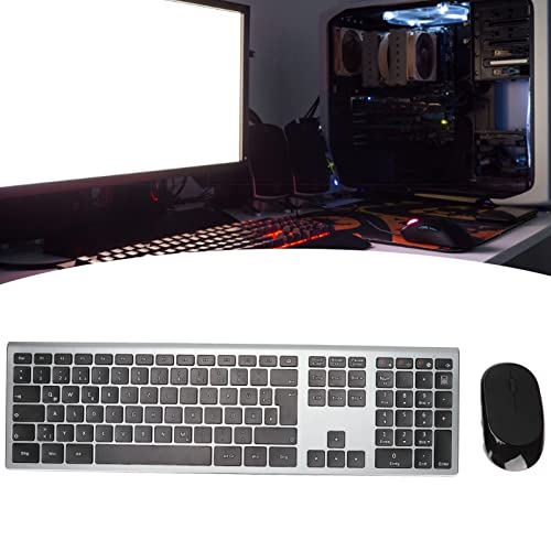 PUSOKEI Wireless Keyboard Mouse Combo, 2.4G Ergonomic USB Gaming Keyboard and Mouse, Full Size QWERTZ Keyboard and 1600dpi Compact Mouse, for Windows PC (German Layout)