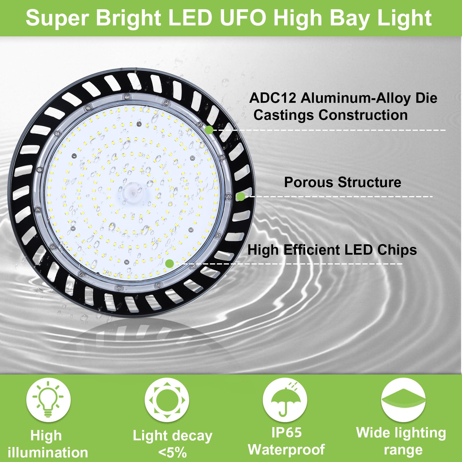 hykolity 2 Pack LED High Bay Light 200W, 5000K UFO LED High Bay Light Fixture with US Plug [600W MH/HPS Equiv.] 100-277V, 26,000lm, IP65 Commercial Warehouse Area Light for Wet Location