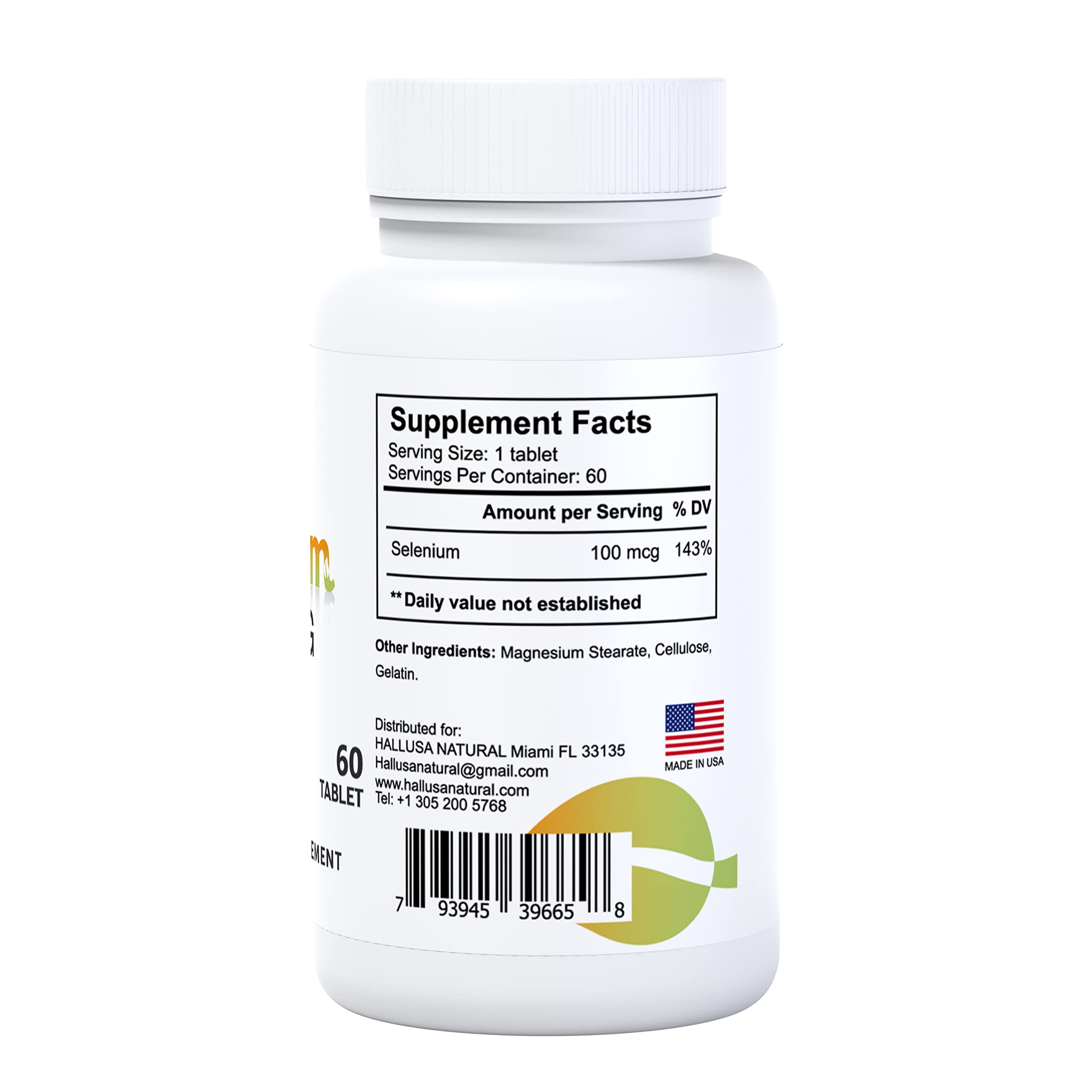 Hallusa Natural β Selenium 60 Tablets, Antioxidant and Immune Support, Heart Health β 60 Day Supply