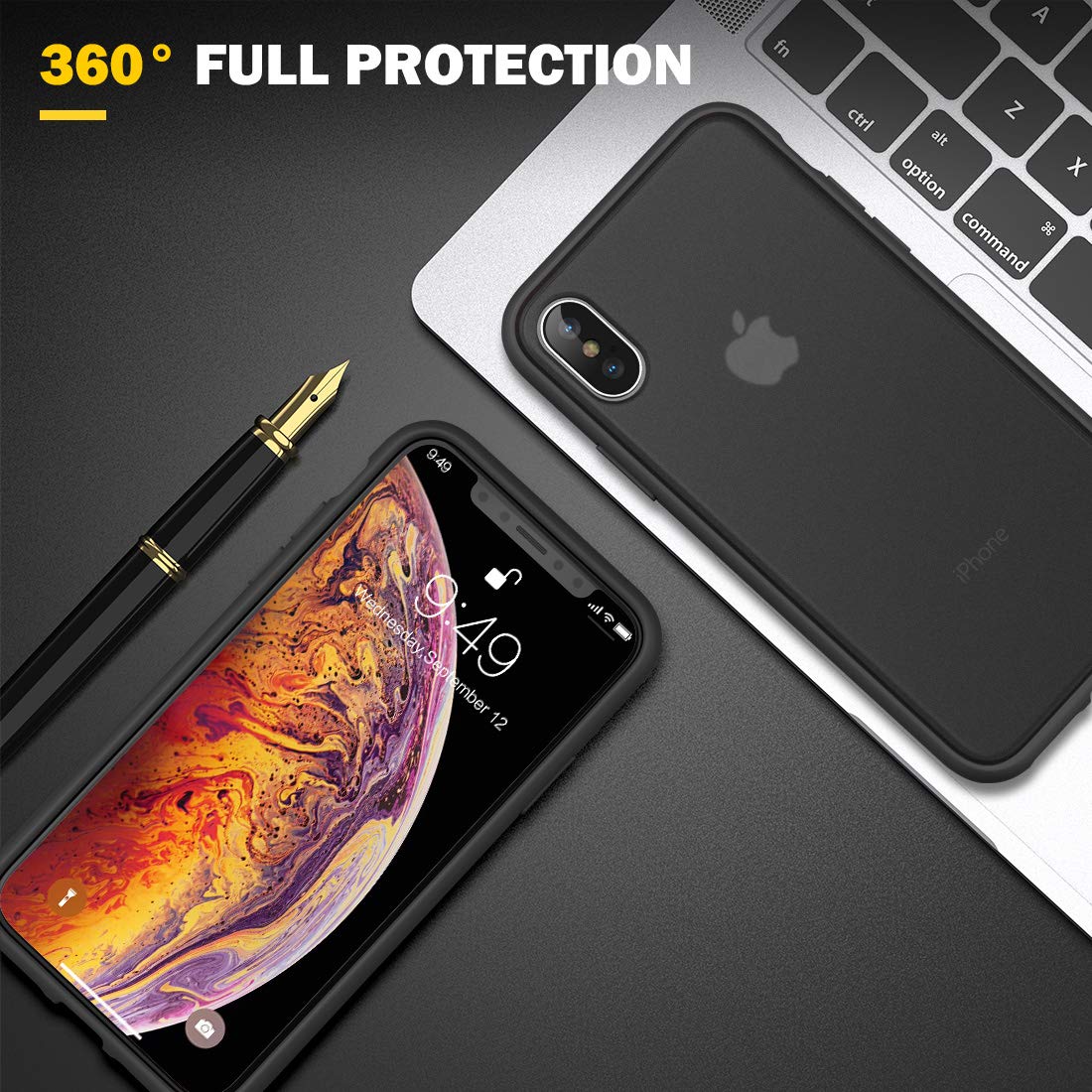 Humixx Shockproof Series for iPhone Xs Max Case Cover [ Military Grade Drop Tested ] [Upgraded Nano Materials] Translucent Matte Case with Soft Edges, Slim Fit and Anti-Drop Protection Case - Black
