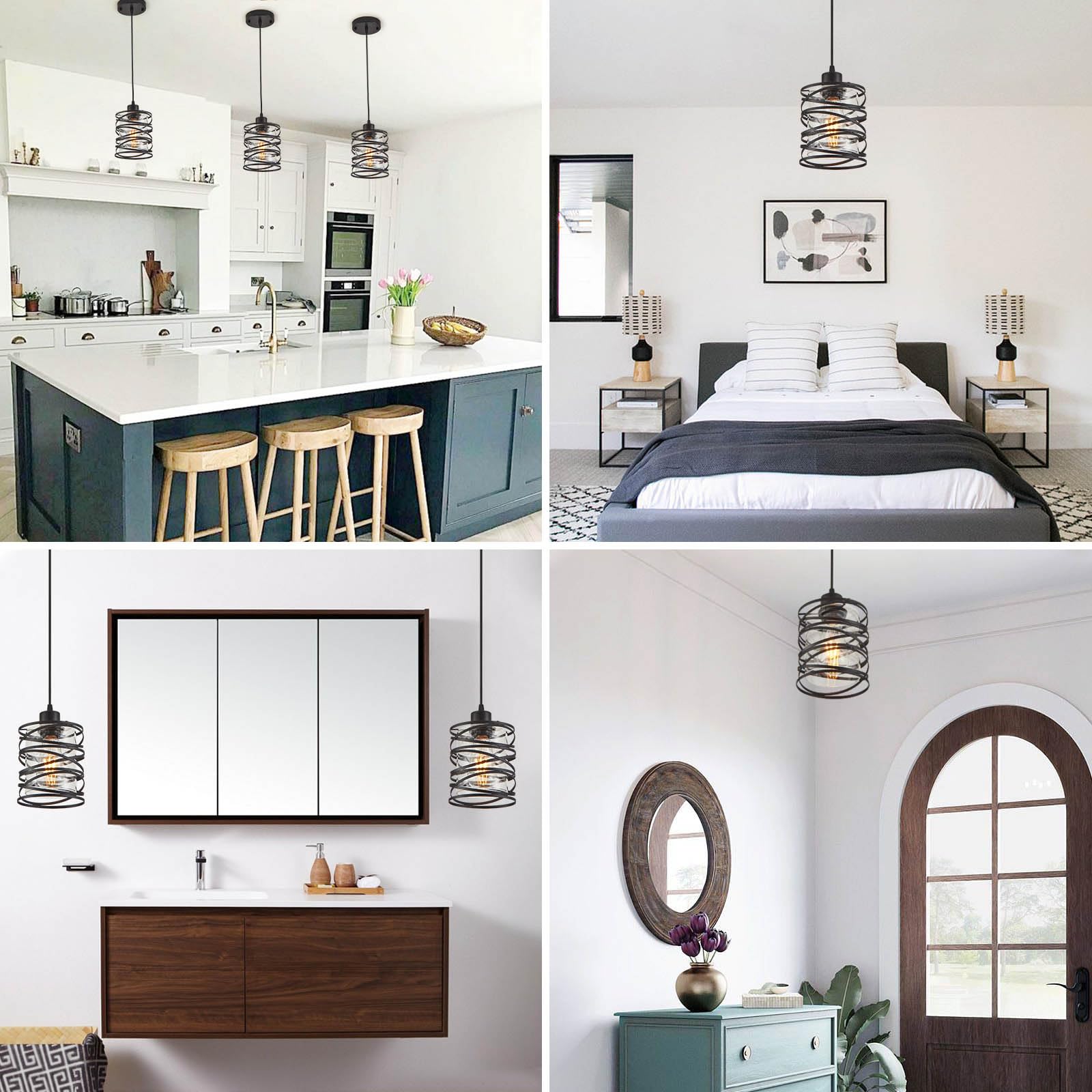 Industrial Pendant Lighting, Black Pendant Light Fixtures Ceiling Light, Adjustable Hanging Light Fixtures, Modern Clear Glass Shade Pendant Lighting, For Kitchen Island, Dining Room, Corridor