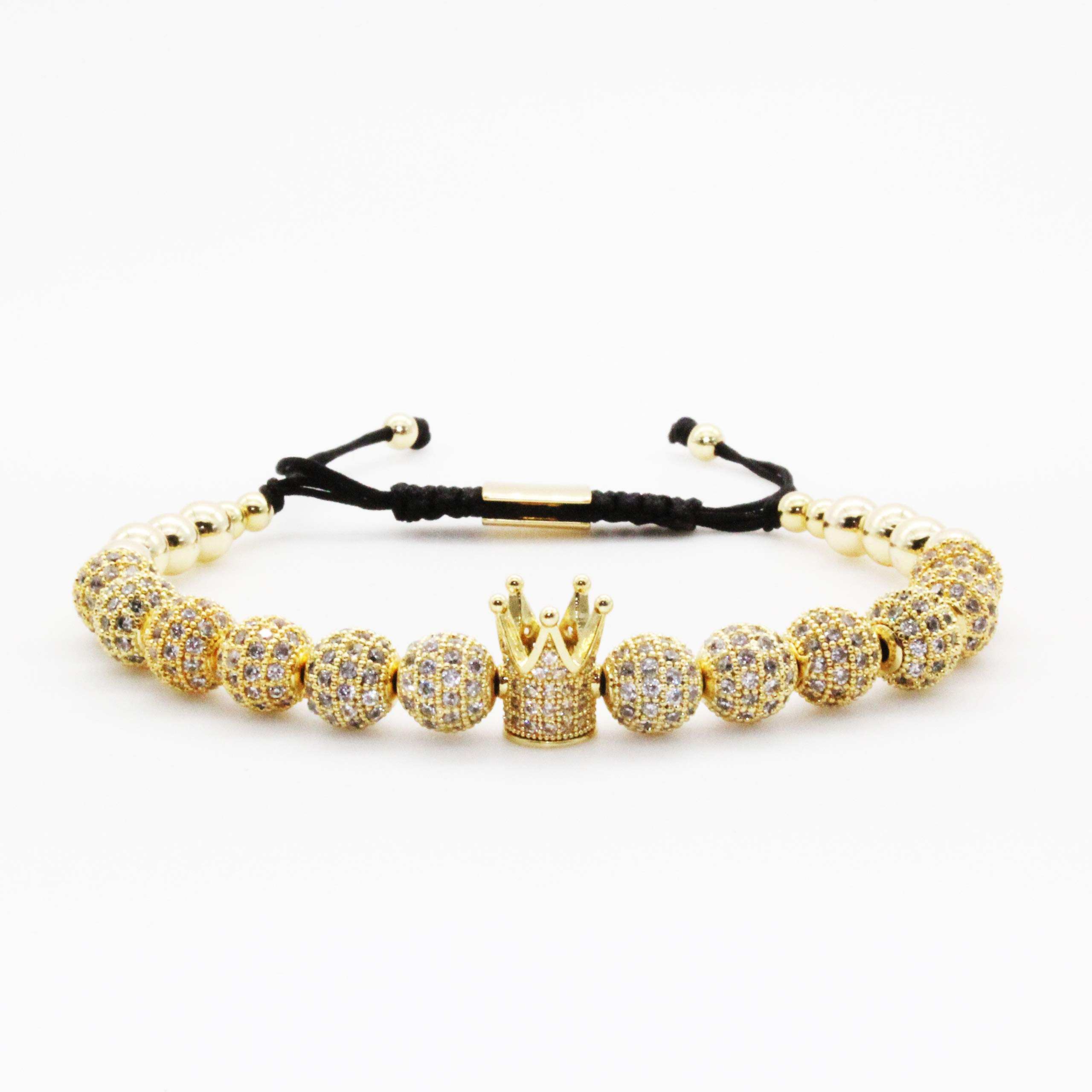 Imperial Crown King 18K Gold CZ Beads Bracelet Luxury Charm Fashion Bangle for Men Women