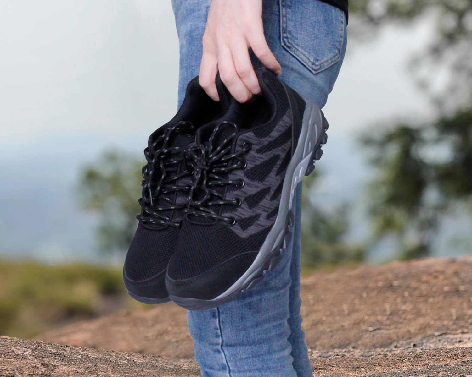 JABASIC Women Outdoor Hiking Shoes Lightweight Knit Sneakers (7,Black/Grey-1)