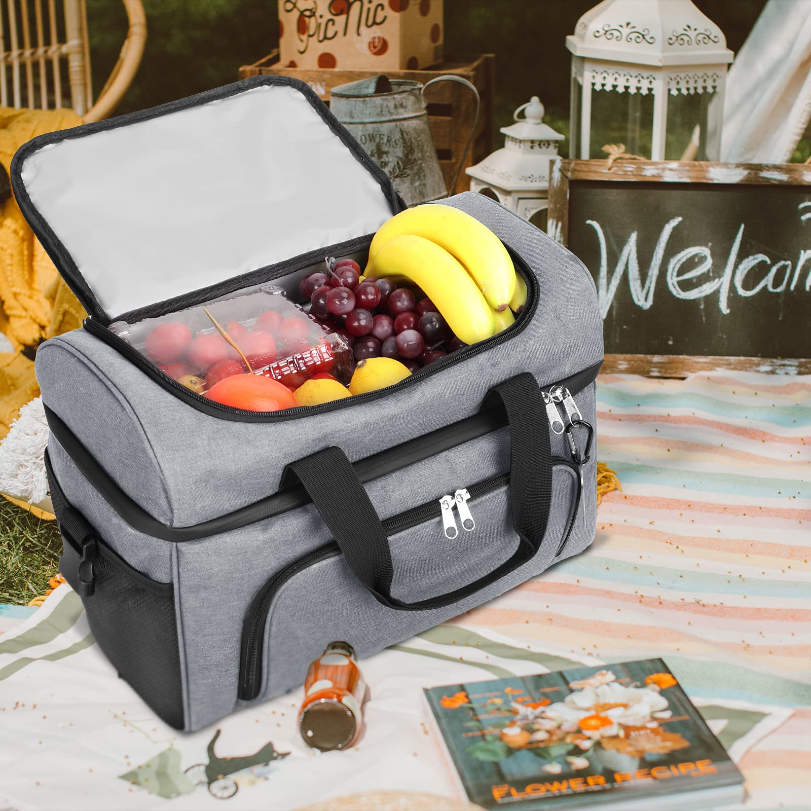 Insulated Large Cooler Bag SEEHONOR Collapsible 36-Can Coolers, Portable Dual Compartment Leakproof Soft Cooler Bag for Camping, Picnic, Beach and Hiking