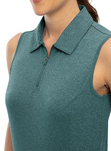 YSENTO Women's Golf Polo Shirts Tops Sleeveless Collared 1/4 Zip Dry Fit UV Protection Sun Shirts Denim Blue XL