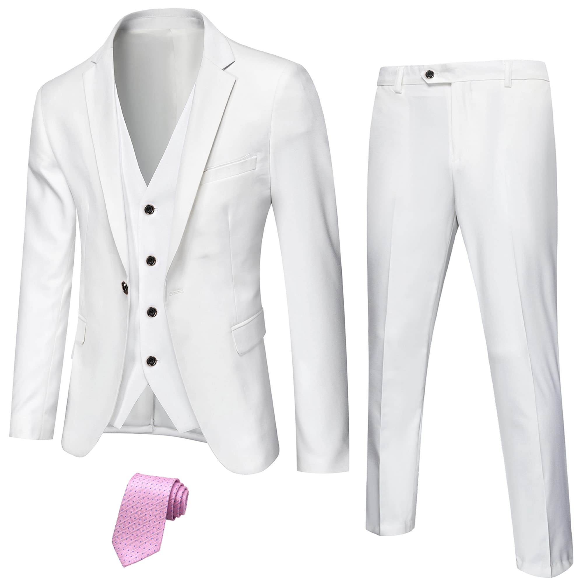 Hihawk Men's 3 Piece One Button Suit, Large White