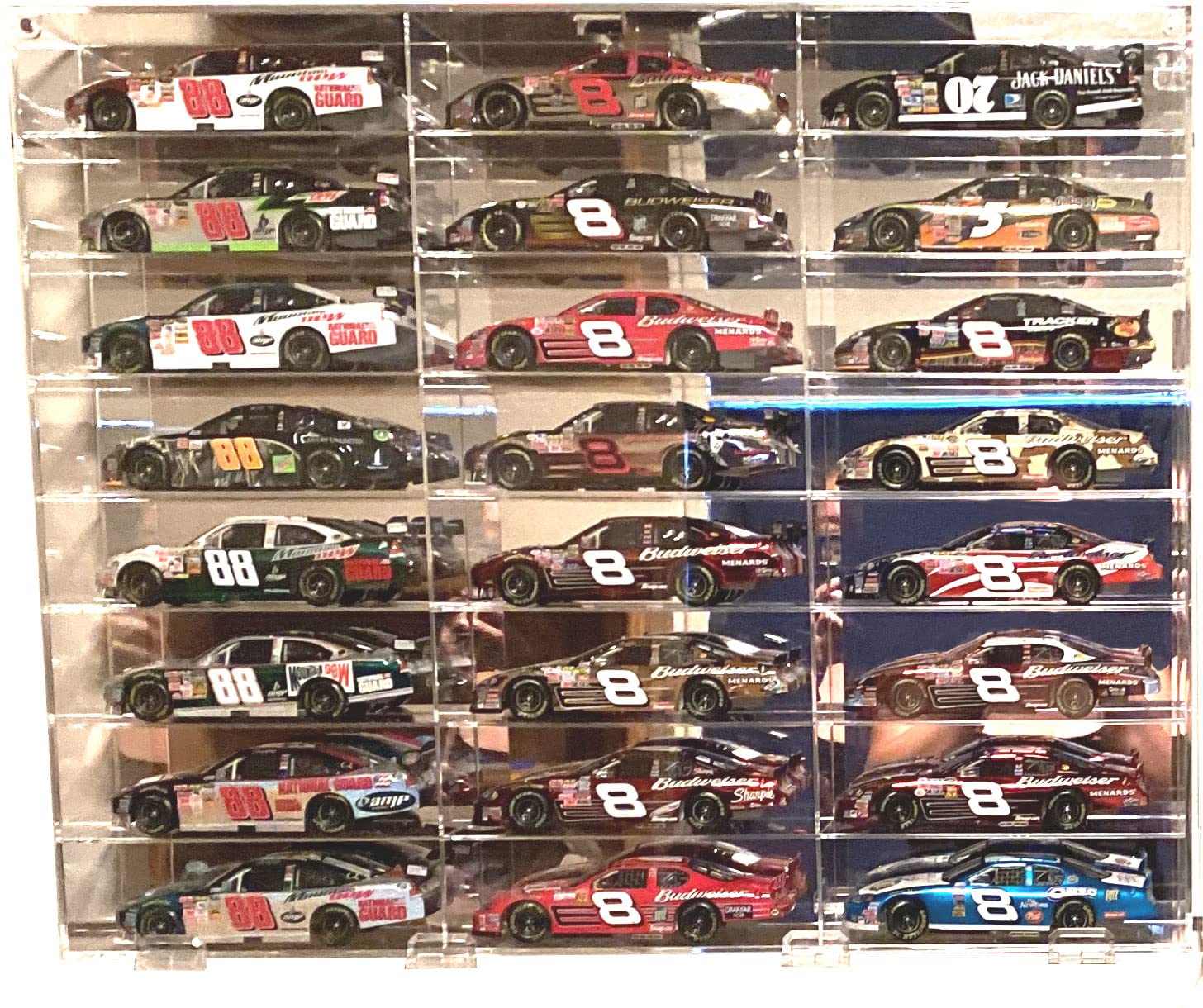 Hot Clear Acrylic Display Case for 1:24 scale Diecast Toy Model Race Cars Wheels Storage Shelves Showcase, 24 Compartments, Wall Mounted