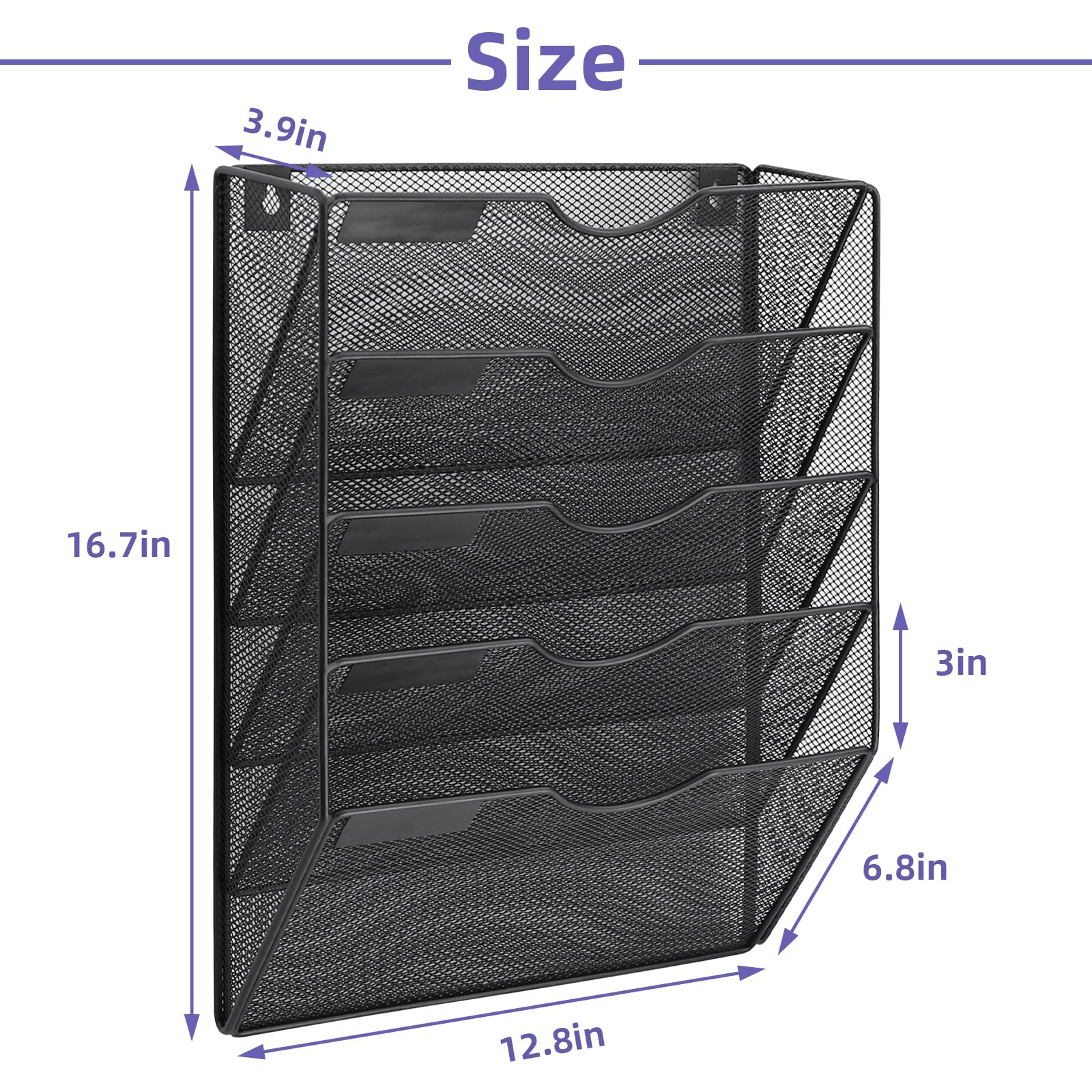 HMXLJJY Wall File Organizer 5 Pockets,Wall Mail Organizer,Vertical Wall Mounted Mesh Hanging File Holder Organizer,Mail Holder,Paper Organizer,Magazine Rack,Wall Organizer for Office Home(Black)
