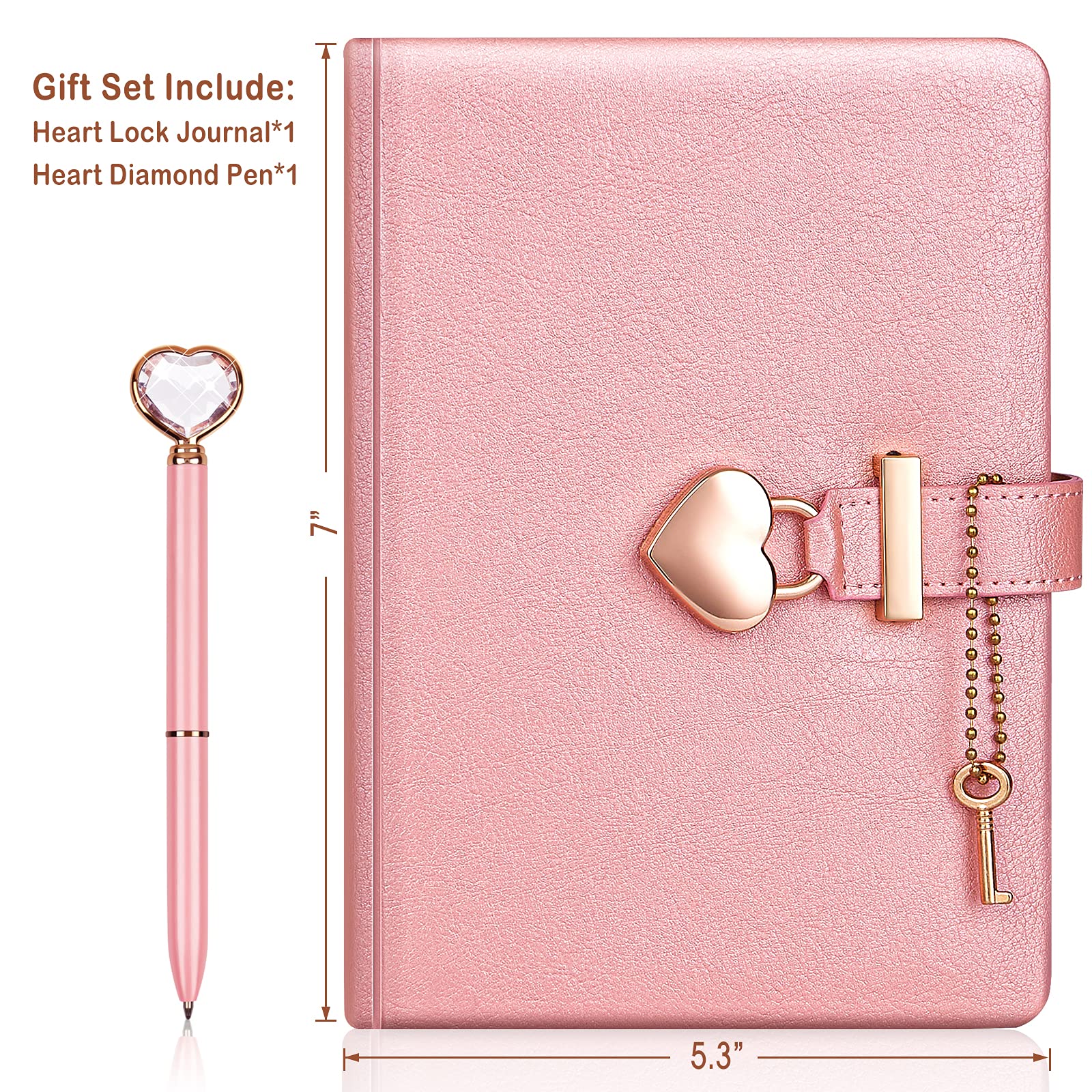 JEWPHX Heart Shaped Lock Diary with Key&Heart Diamond Pen,PU Leather,Personal Organizers Planner Journal Notebook Gift for Women Girls