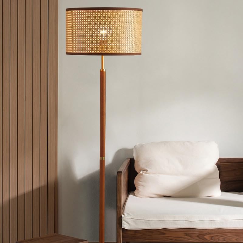 HALOU Simple and Warm Floor Lamp Living Room Sofa Study Bedroom Bed Rattan Woven Retro Upright Table Lamp