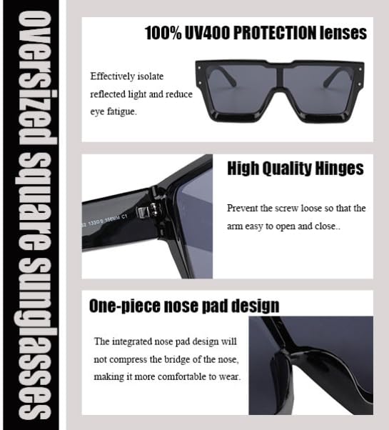 KENBO Oversized Sunglasses for Women Men Trendy Square Sun Glasses One Piece Lens Big Sunglasses