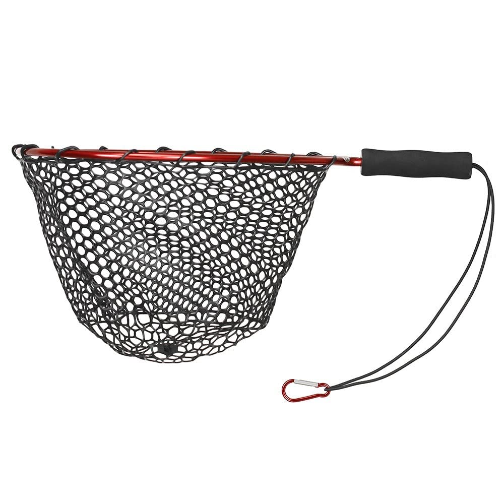 MengK Fishing Net Soft Silicone Fish Landing Net Aluminium Alloy Pole EVA Handle with Elastic Strap and Carabiner Fishing Nets Tools Accessories for Catching Fishes