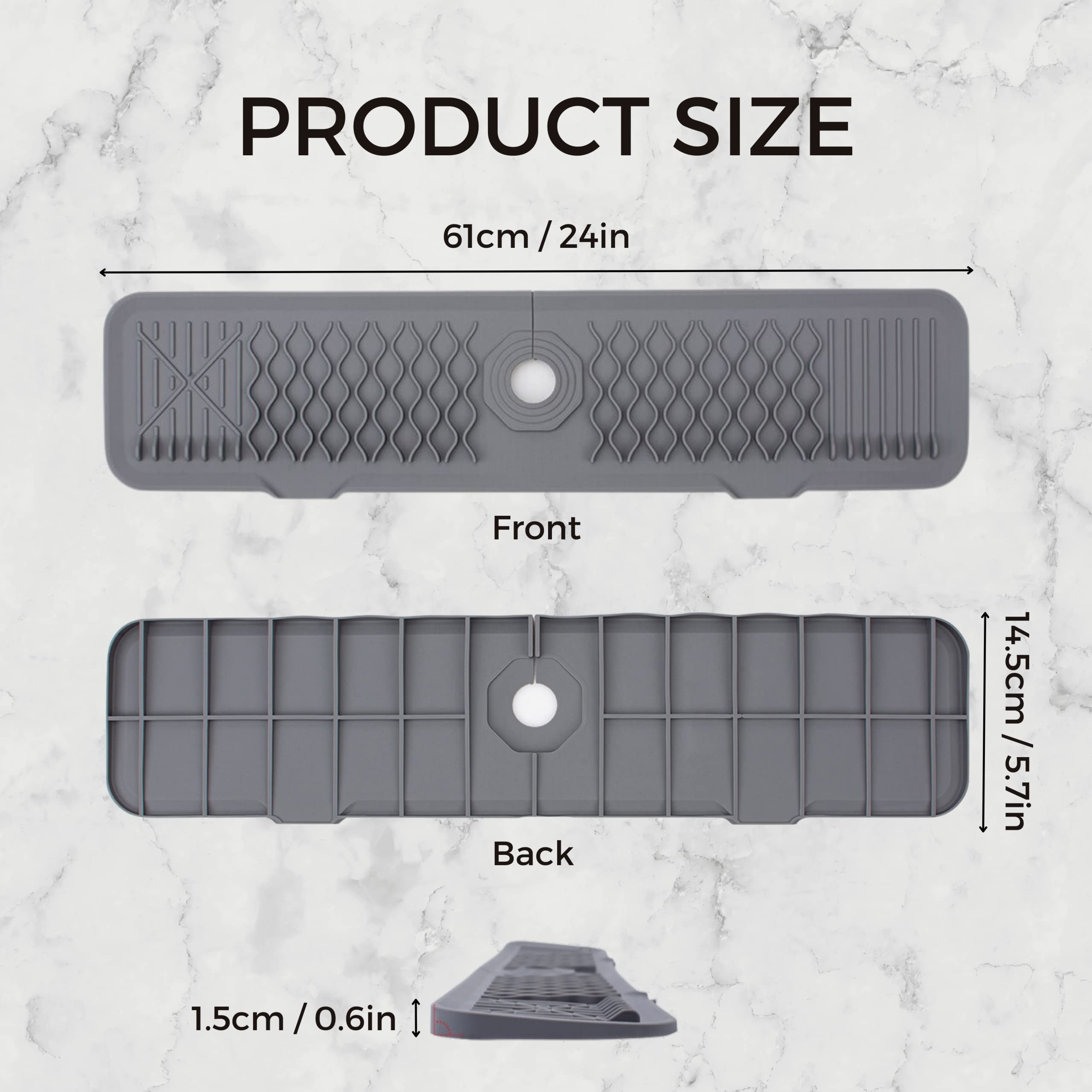 Kitchen Sink Splash Guard Behind Faucet 24 inch | Kitchen Faucet Mat Splash Guard Sink Accessories | Longer Mat, Self-Draining Inclined Slope Design, Durable, Dishwasher Safe, Adjustable Hole