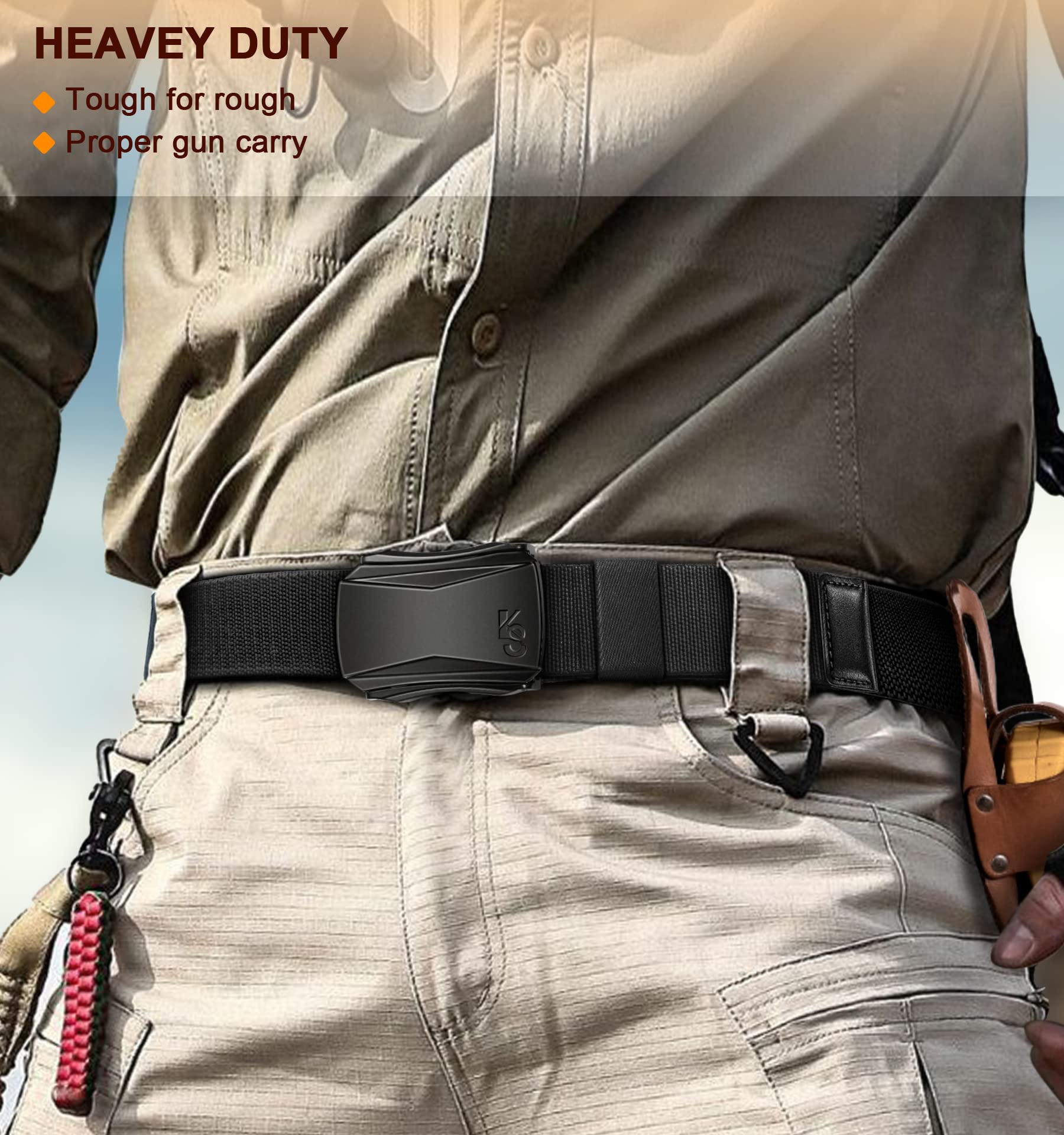 KEMISANT Mens Belt, Military Tactical Stretch Web Nylon Belt For Gift Men Hiking Hunting 1.5",Cut For Fit(Black,30"-34" Waist Adjustable)