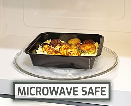 Sunrise Pak [100 Sets] 48oz Square Meal Prep Containers, Black Plastic Containers, To Go Container, Bento Box, Lunch Box, Food Storage Container, BPA Free, Reusable (SR8148B)