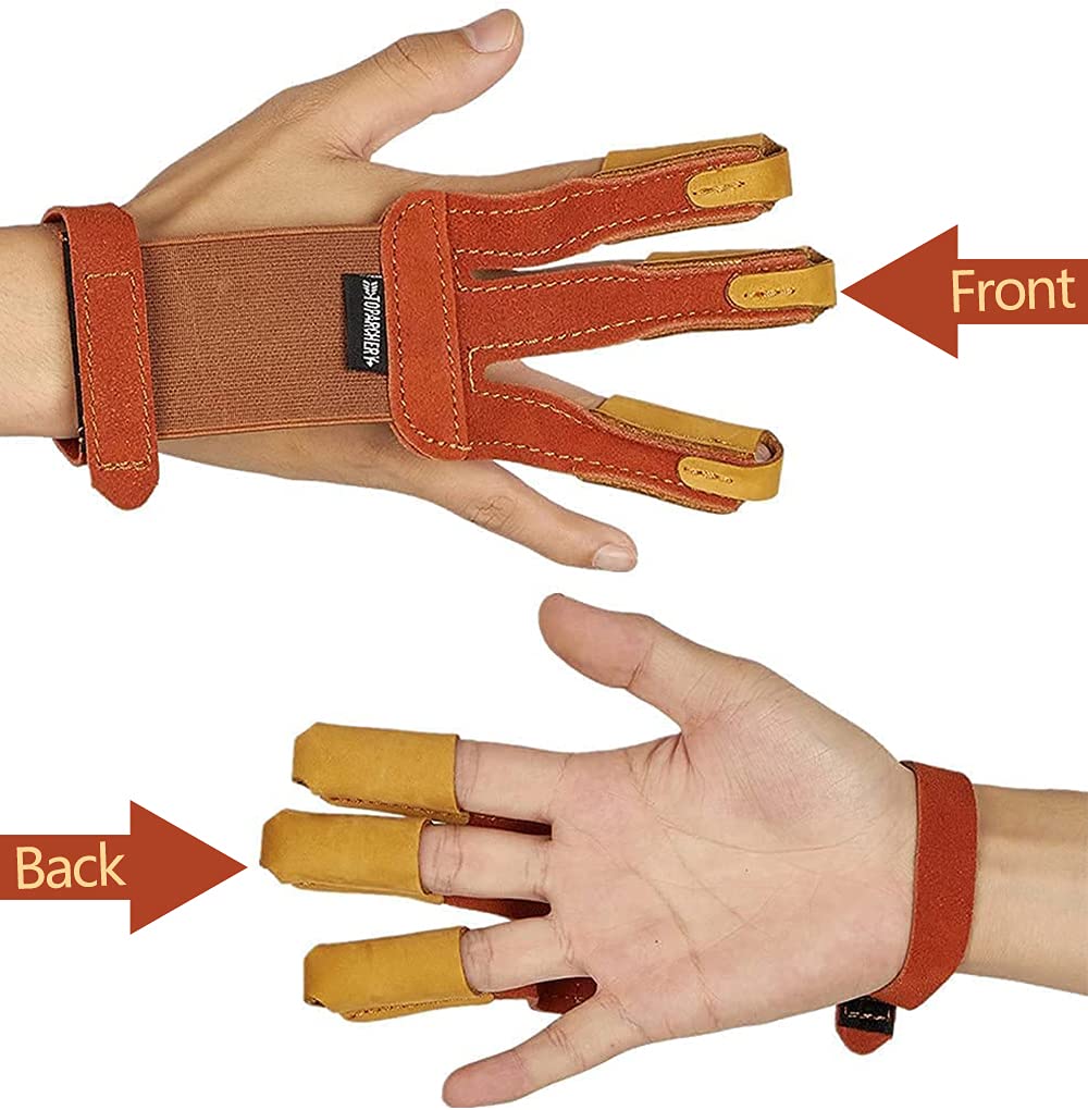 Huntingdoor Archery Glove 3 Finger Guard Finger Tab Protective Gear Leather gloves for Hunting shooting Targeting for Men Women Youth Beginner