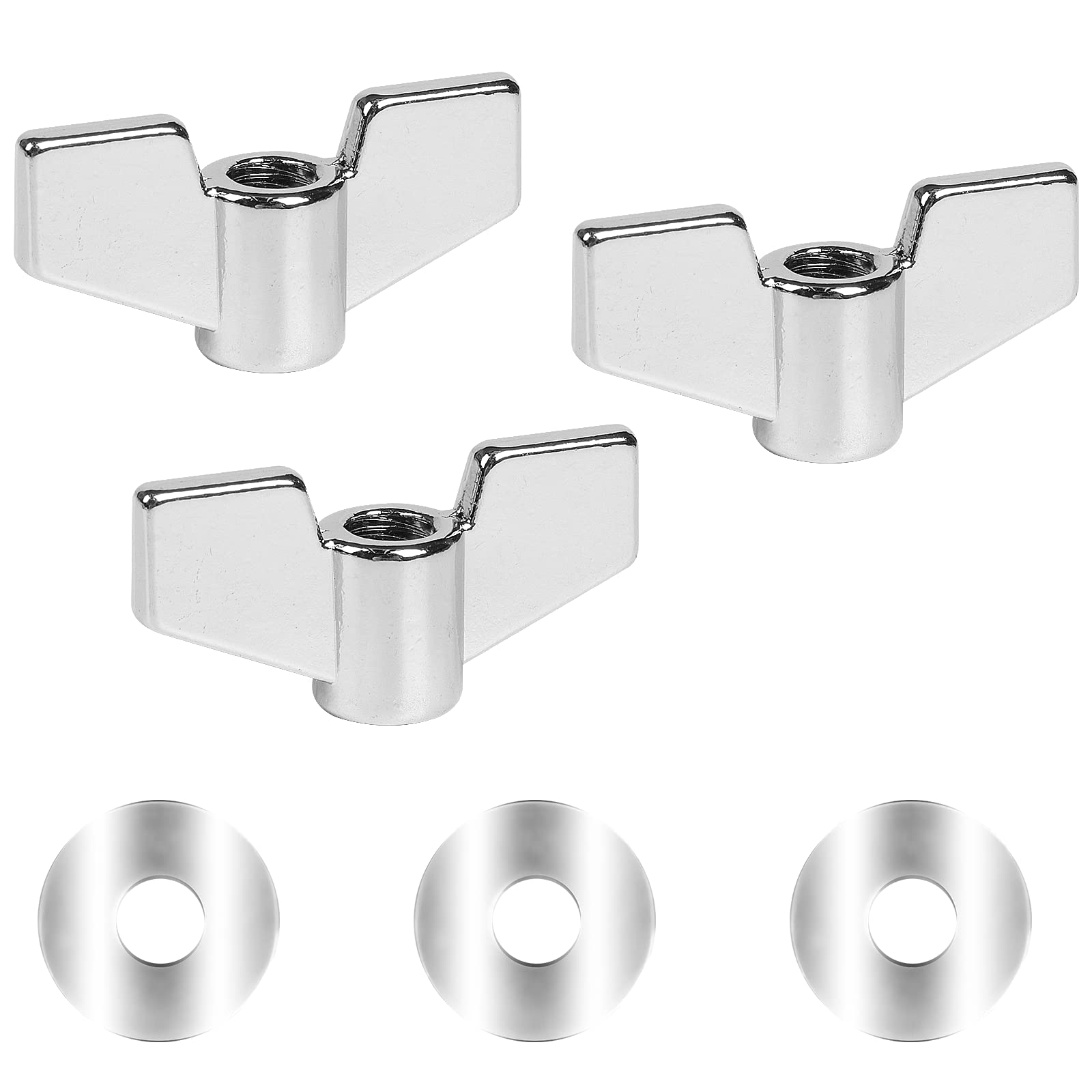 KADIROSA Cymbal Replacement Accessories Hi-Hat Cup Cymbal Wing Nuts and Metal Washers Replacement for Cymbal Stackers, 3Pcs, Silver
