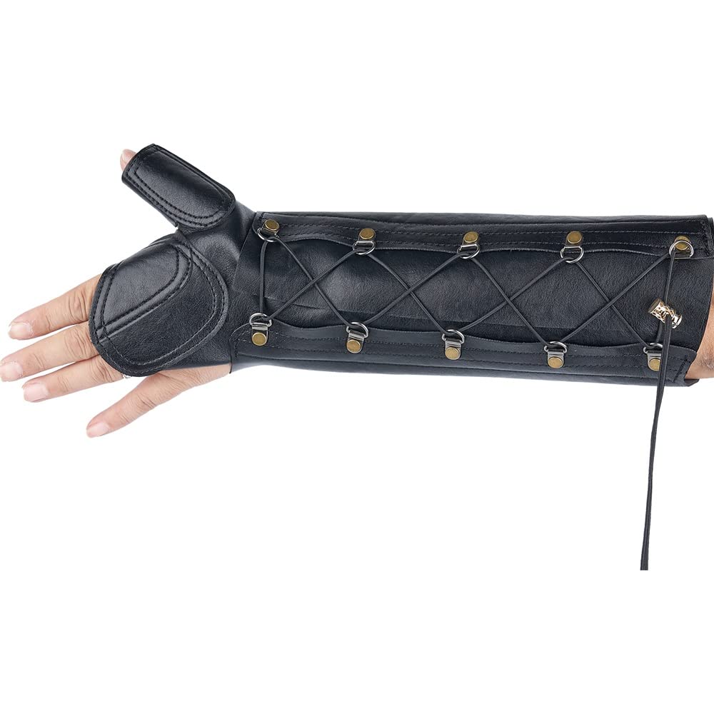 Huntingdoor Arm Guards for Archery Handmade Leather Bow Hand Protector Shooting Glove Adjustable Wristband for Hunting Shooting Target Practice for Left Hand