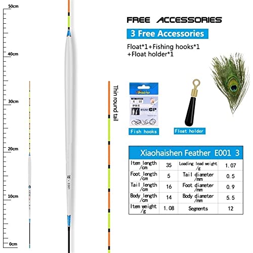 MILiG Fishing Bobbers Sensitive Feather Float Vertically Stable Durable Fishing Tool 1 Piece Bobber + 1 Float + 1 Bag Hook (Color : E001 Size3 1piece)