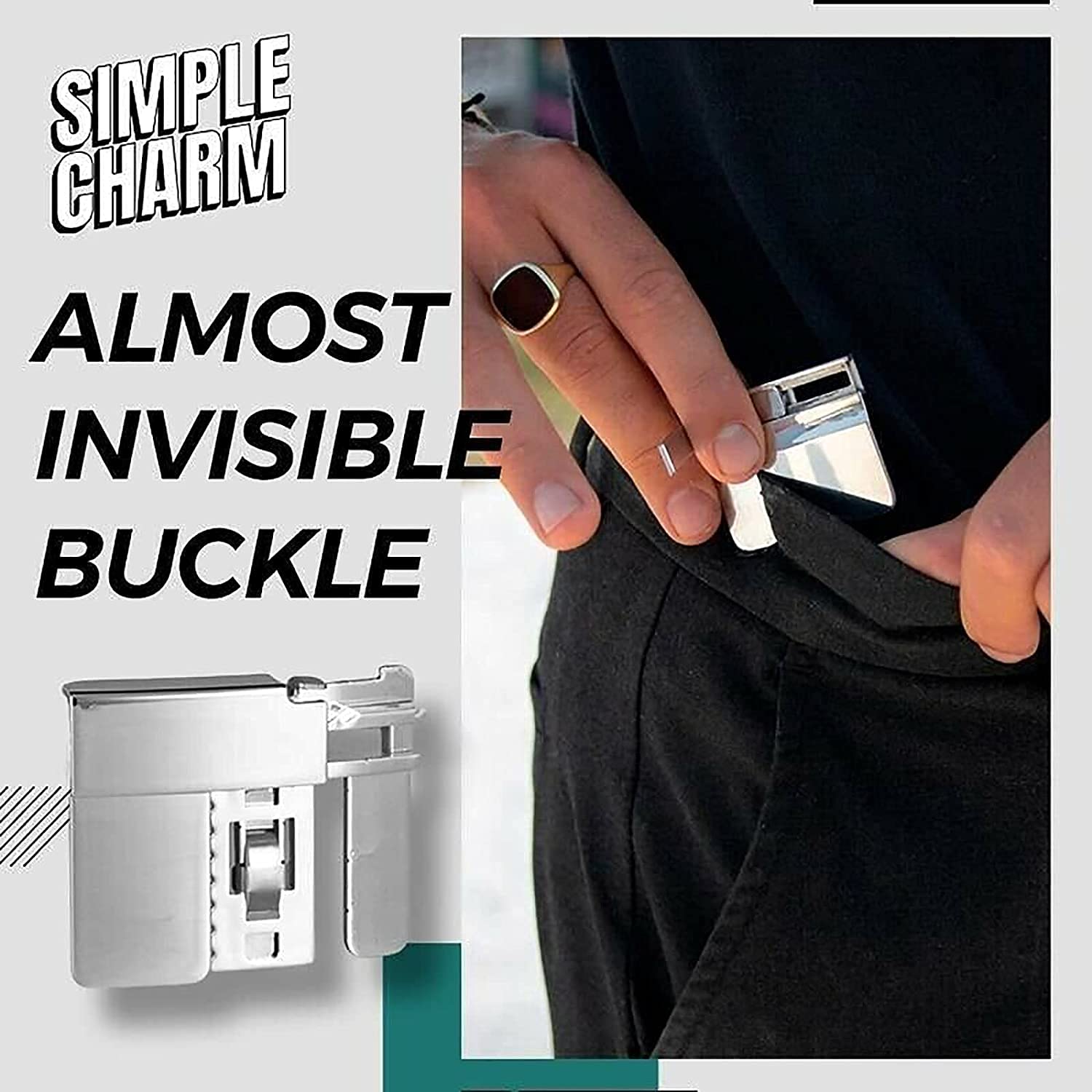 Invisible Belt Multi-Function Belt Clip Lazy Belt Cordless Buckle Belt tighten the waistband, Unisex (Silver)