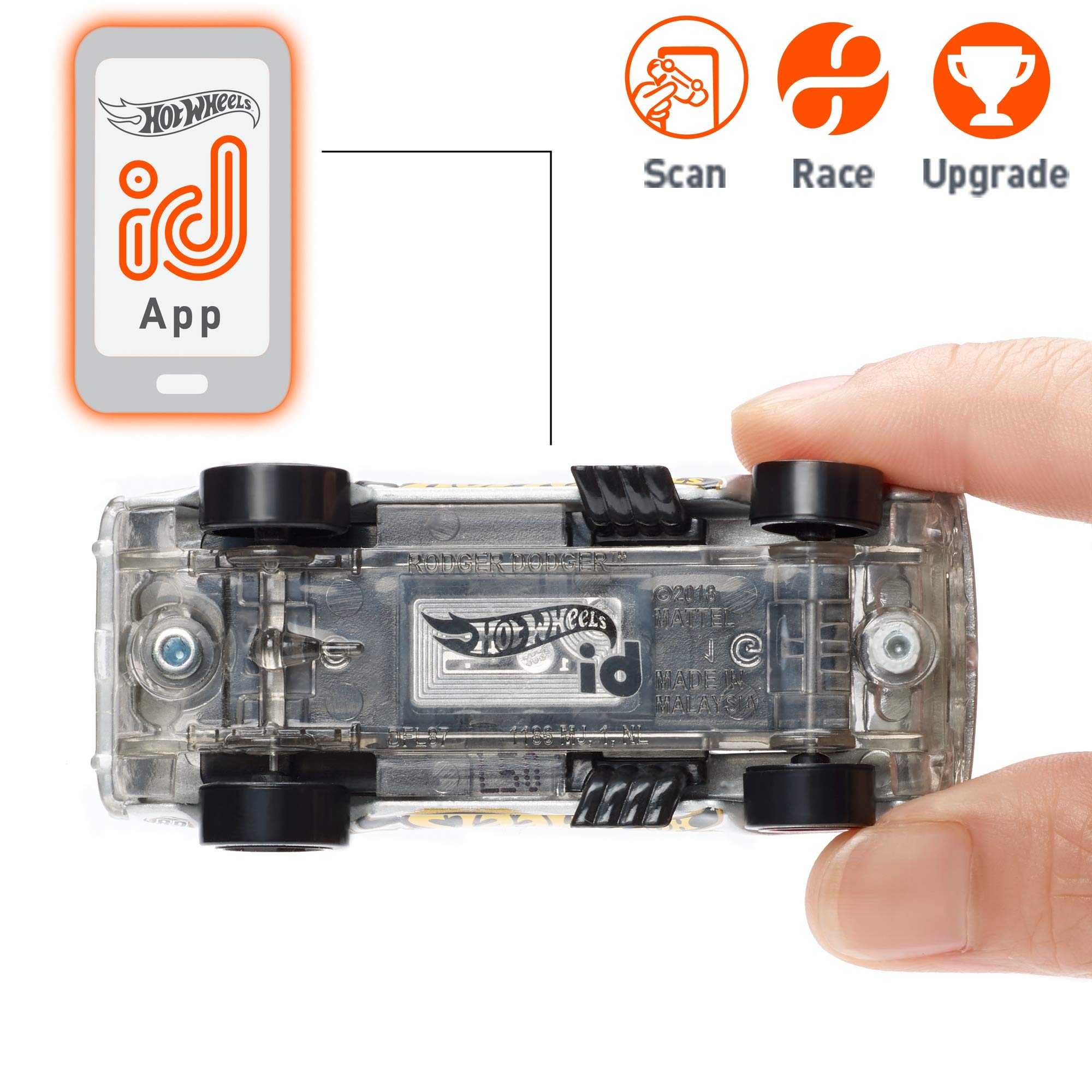 ​Hot Wheels id Vehicle​ Roger Dodger​ with Embedded NFC Chip, Uniquely Identifiable, 1:64 Scale, for Kids Ages 8 Years and Older