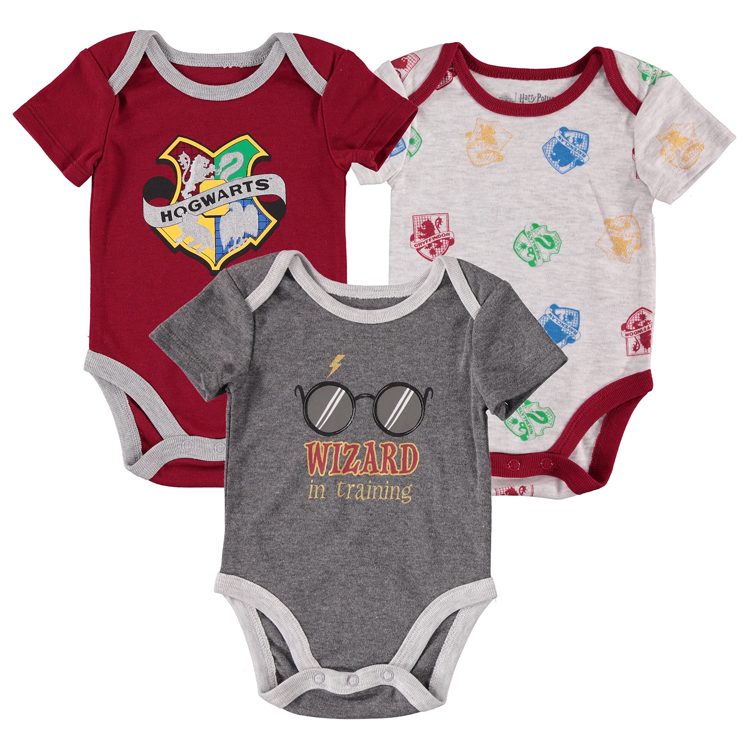 Harry Potter Baby Boys’ Short Sleeve Bodysuit Multipack Gift For Baby Girl or Boy Baby Clothes (Burgandy/Grey/White, 0-3 Months)