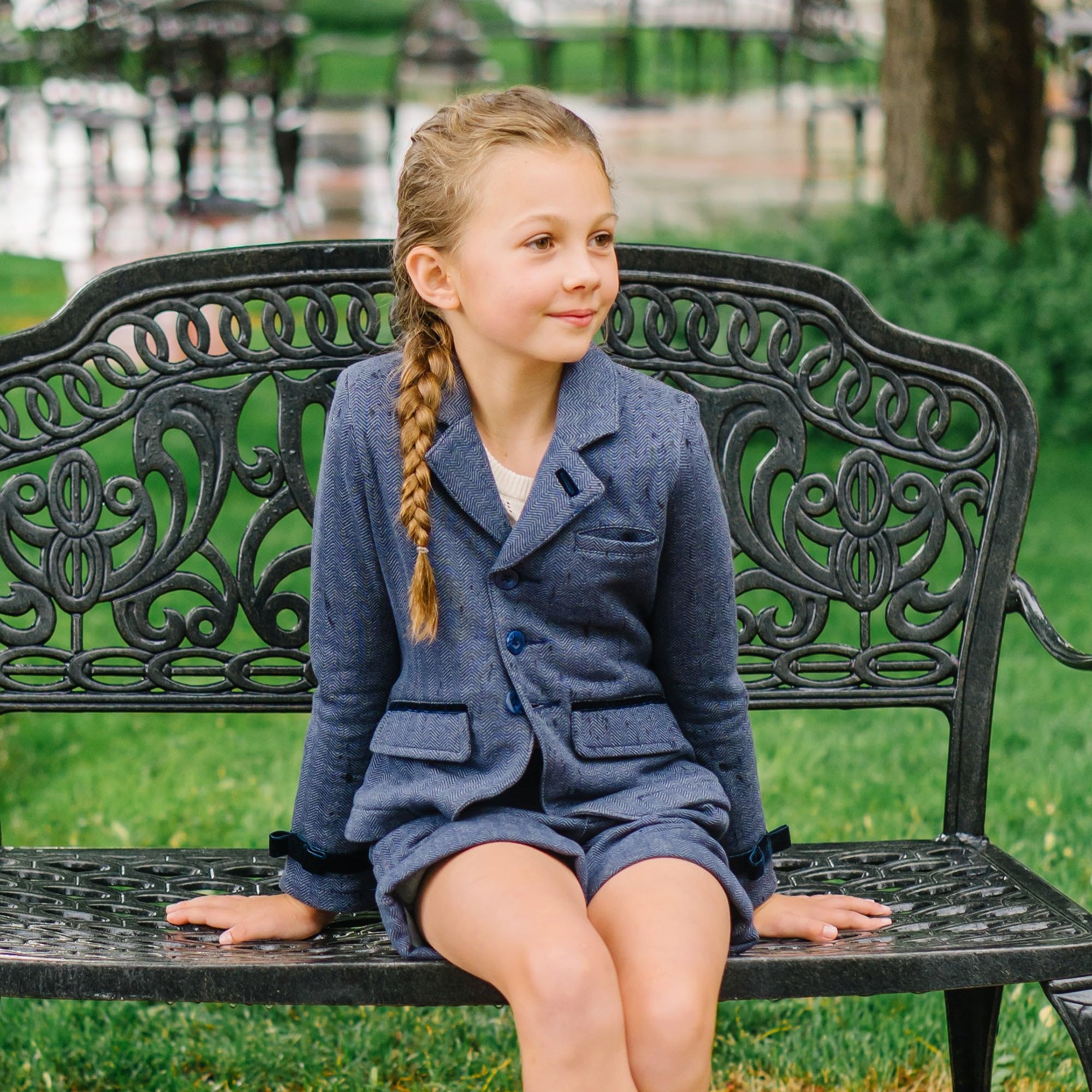 Hope & Henry Girls' Dressy Knit Jacquard Riding Blazer