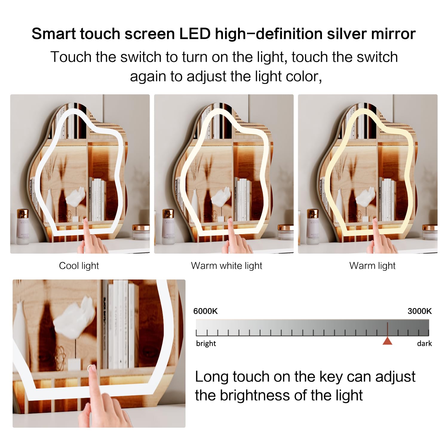 Ieejdn Black Vanity Desk with 3-Color Touch Screen Lighted Mirror, 2 Drawers, Makeup Vanity Table Set with Lights, Dressing Table for Women Girls