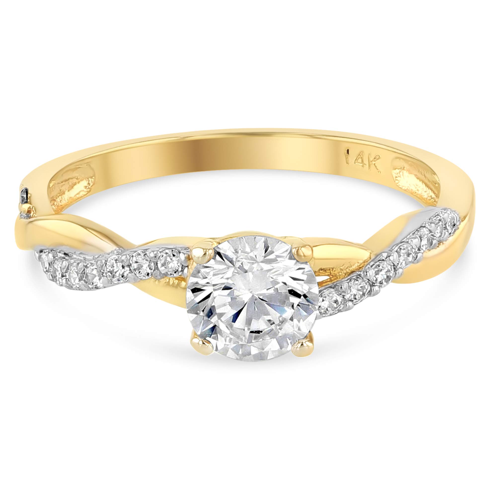 Ioka - 14K Solid Yellow Gold Round Cut CZ Wedding Engagement Ring - Size 7