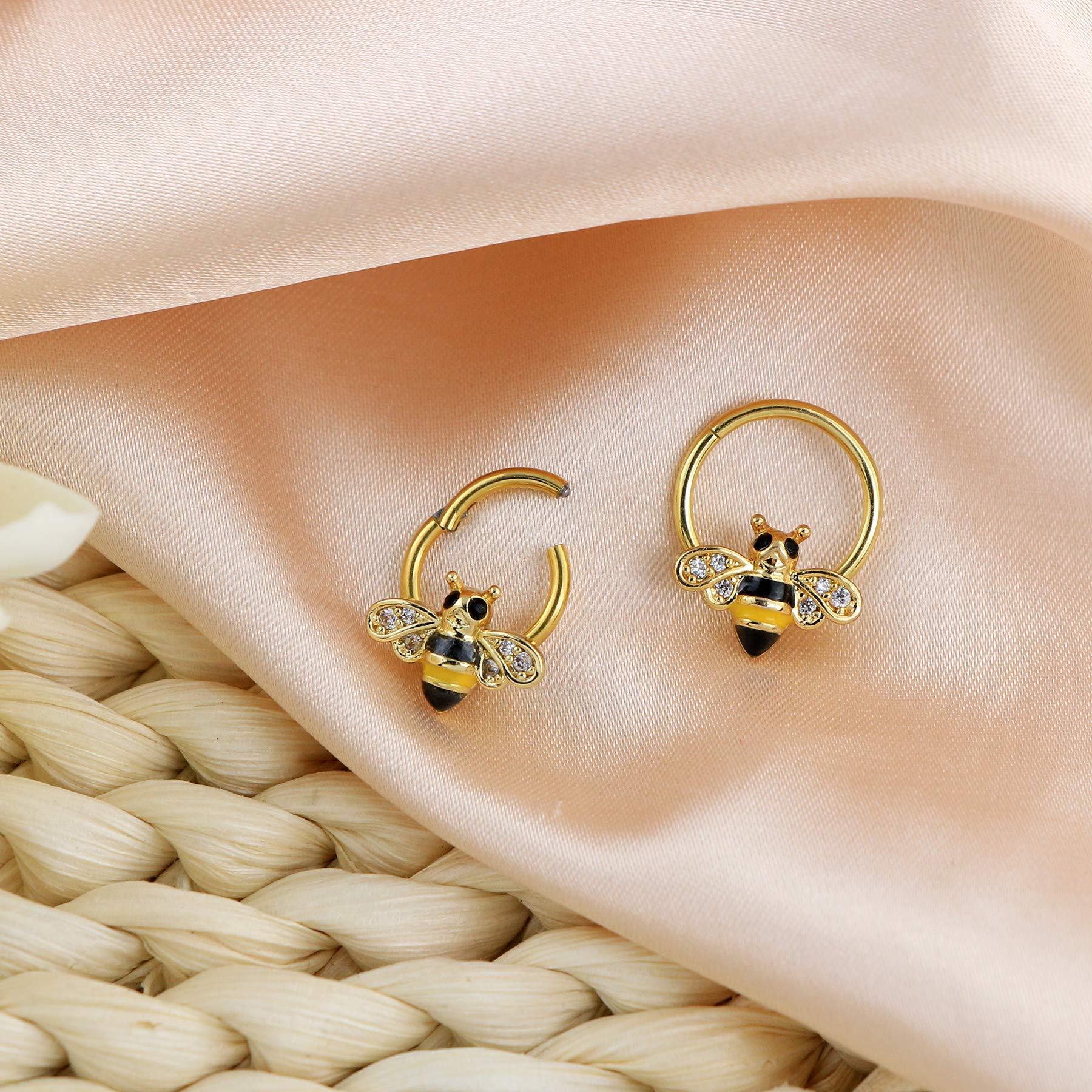 Jewseen Hinged Segment Ring Dainty Cute Bee Cartilage Earring 16G Nose Ring Septum Clicker Tragus Daith Helix Piercing Jewelry