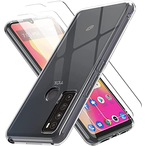 Ytaland for TCL 30XL Case, with 2 x Tempered Glass Screen Protector. Crystal Clear Silicone Shockproof TPU Bumper Protective Phone Case Cover