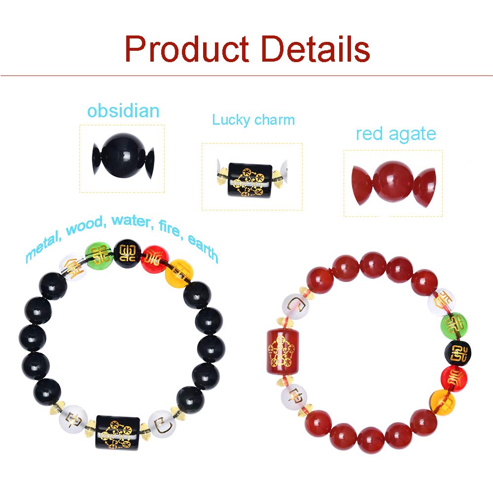 KESOCORAY Feng Shui Obsidian Red Agate Wealth Five-Element Yoga Pure Heart Bracelet for Good Luck
