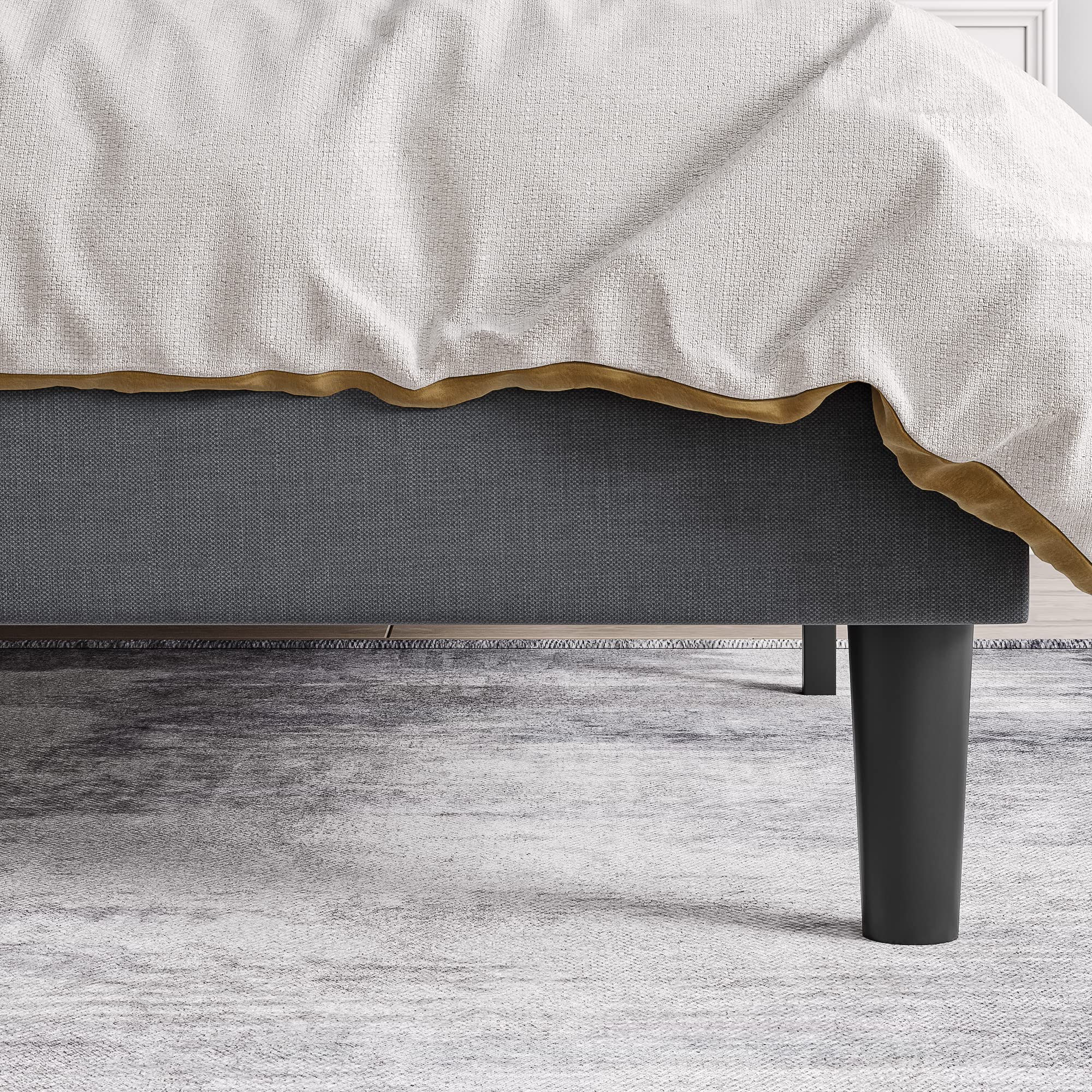 HOOMIC King Size Platform Bed Frame with Geometric Wingback Headboard, Wooden Slats Support, No Box Spring Needed, Modern Style in Dark Grey