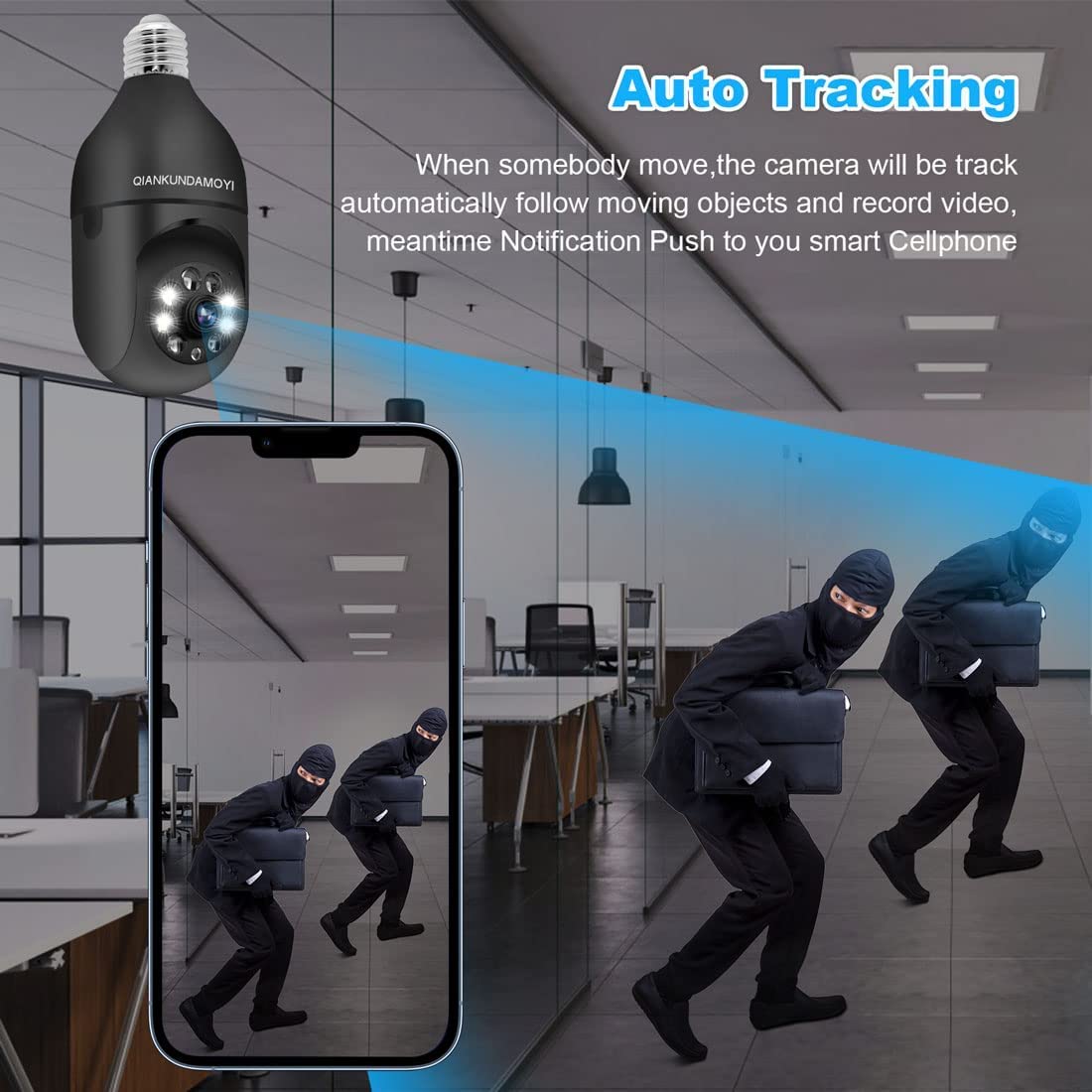 QIANKUNDAMOYI Light Bulb Security Camera 5G Light Socket 1080P 360 Night Vision Motion Detection Surveillance Cameras for Front Door Outdoor