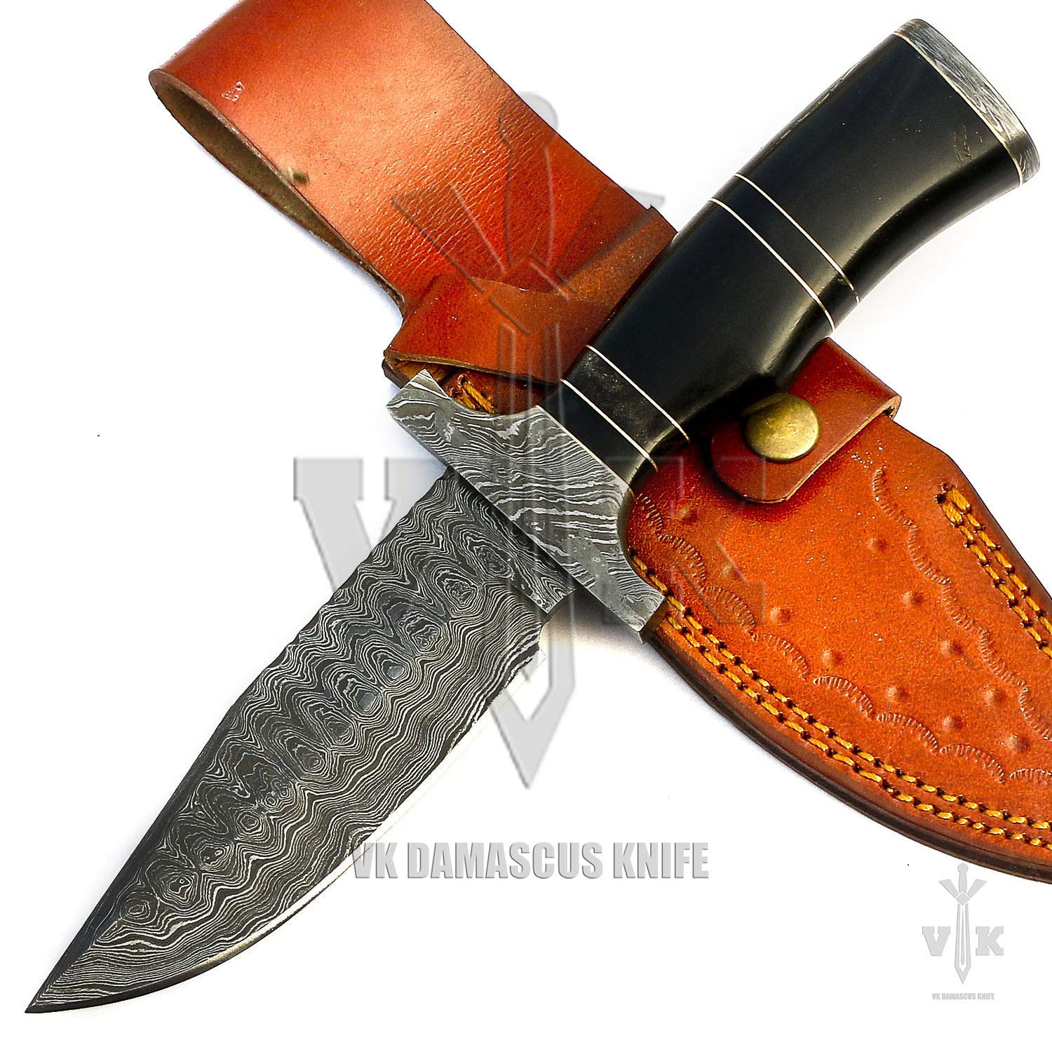 JNR Traders vk2342 Handmade Damascus Steel Fixed Blade Hunting Knife with Leather Sheath