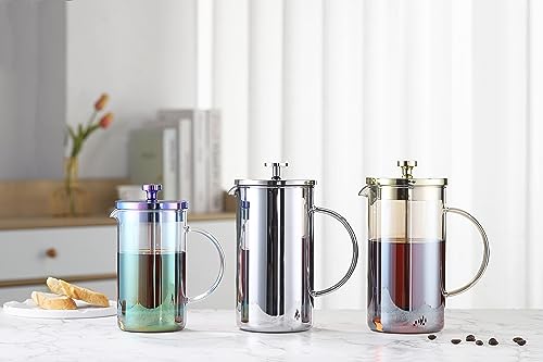 SIXAQUAE French press Coffee Maker Heat Resistant Durable Borosilicate golden Glass 12oz