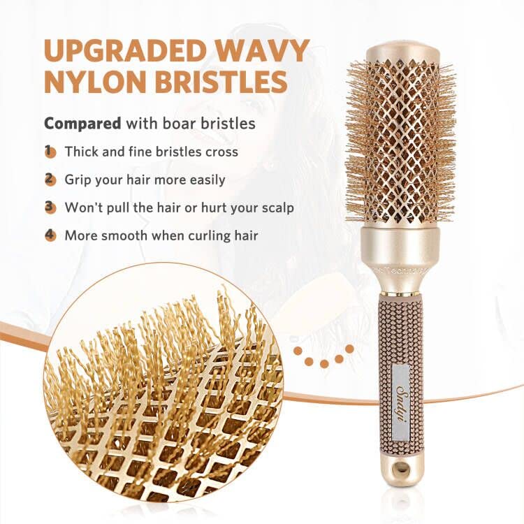 Sndyi Round Brush for Blow Drying, Nano Thermal Ceramic & Ionic Tech Hair Brush, Medium Round Brush for Curling and Straightening, Add Shine and Creat Maximum Volume -1.7 Inch
