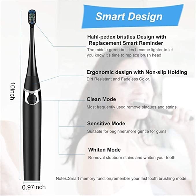 QINERSAW New Electric Toothbrush, Adult Electric Toothbrush with Drying Cup (Color : Black)
