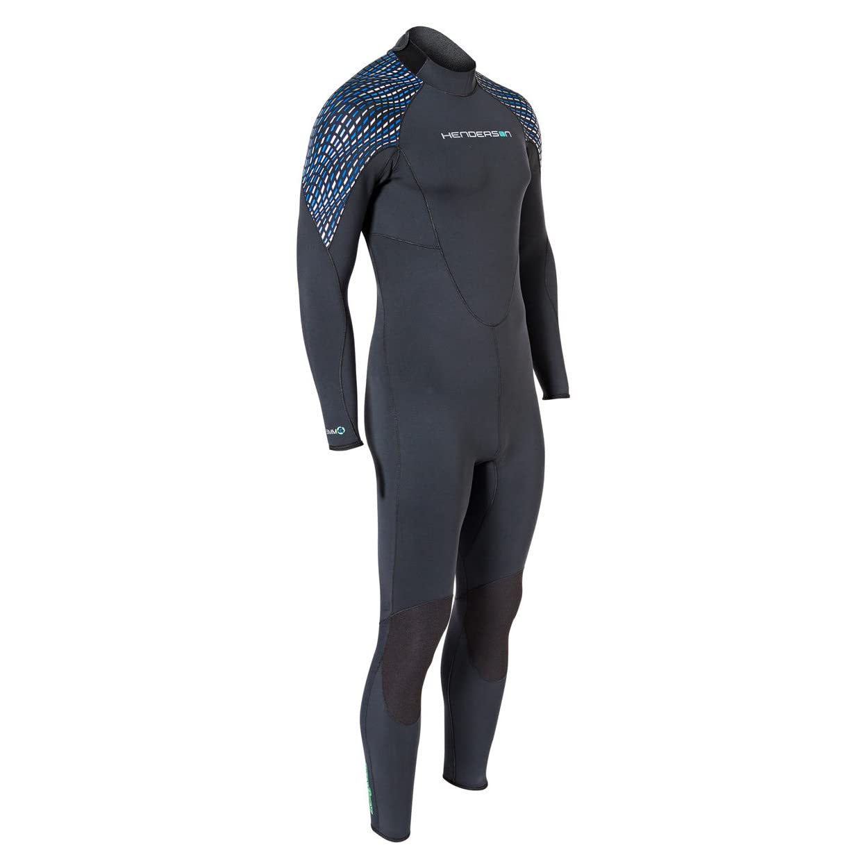 Henderson Mens 5mm Greenprene Back Zip Full Wetsuit-Black/Blue/Silver-M