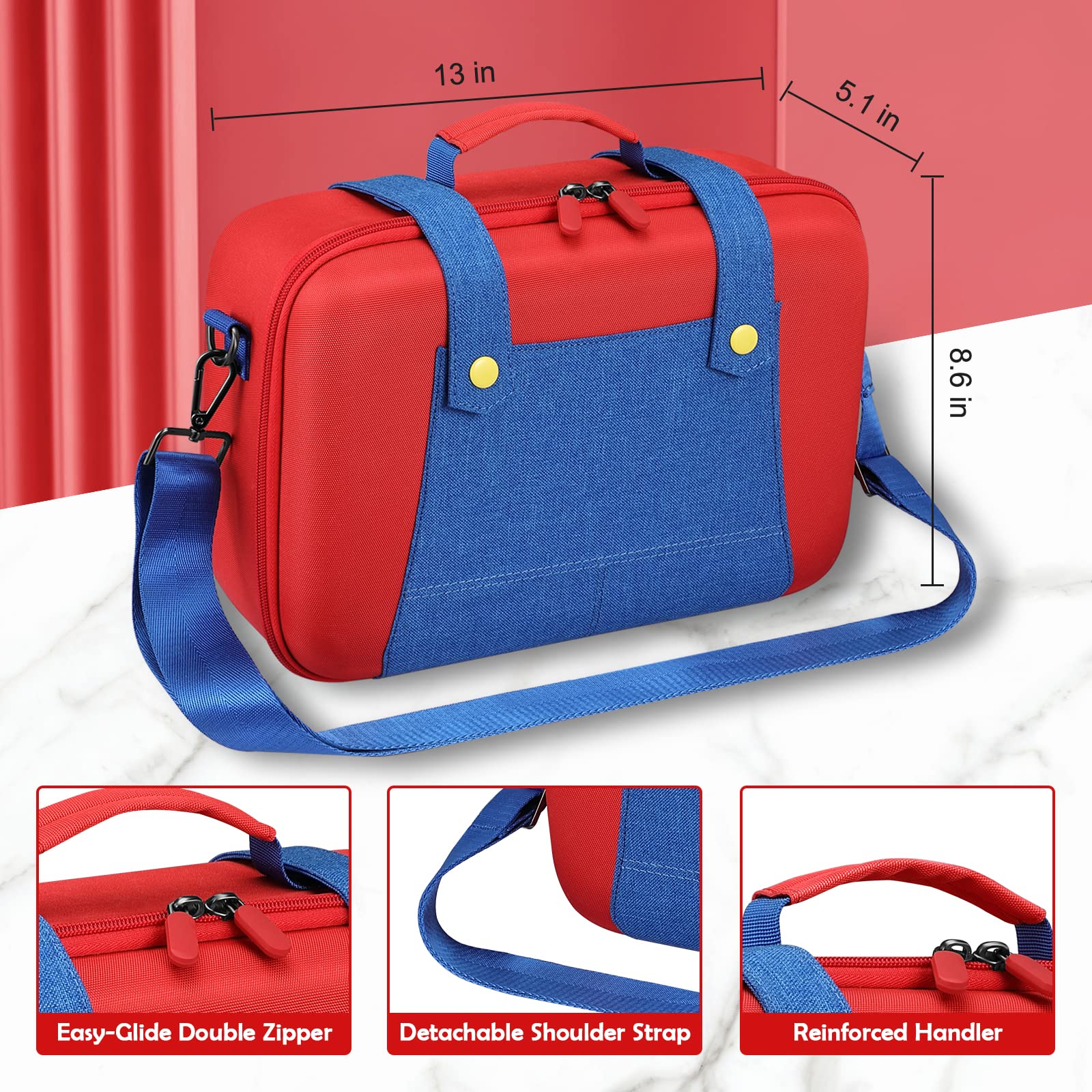 KENOBEE Carrying Case for Nintendo Switch OLED Model 2021 / Nintendo Switch, Portable Large Capacity Hardshell Travel Storage Pouch Messenger Bag for Switch Console & Dock, Pro Controller, Accessories
