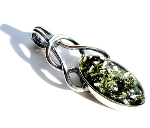 Ian and Valeri Co. Green Amber Sterling Silver Celtic Pendant