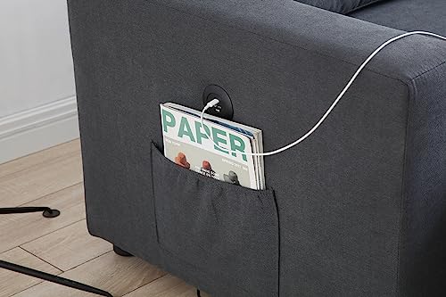 uhome Upholstered Sleeper Sofa with USB Ports sectional Couch Reversible Sofabed, Full XL, Black